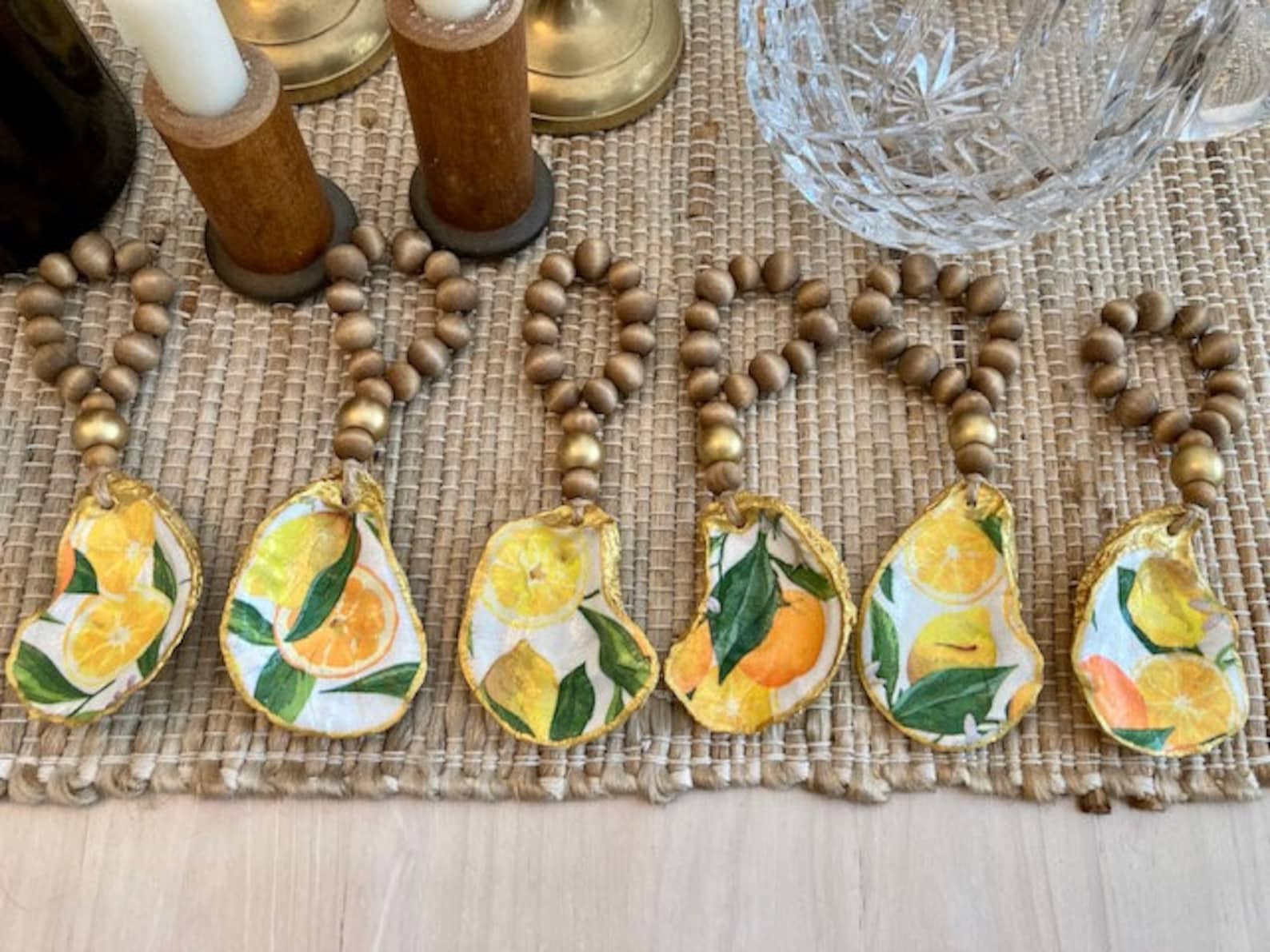 Oyster Shell Napkin Rings Lemons Oranges Grand Millennial Decoupage ...