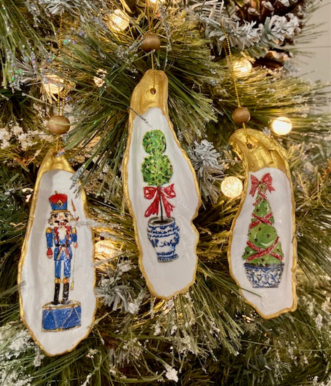 Nutcracker and Topiary Christmas and Holiday Oyster Shell Ornaments, a ...