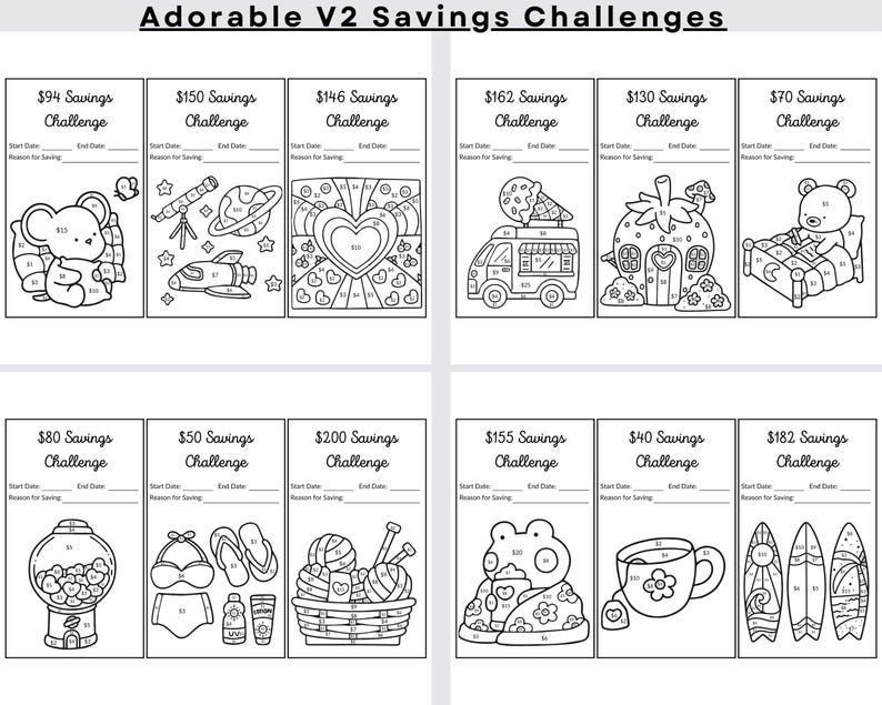 100+ Savings Challenge Coloring Pages Bundle: A6 Adorable V1-V5 Money ...
