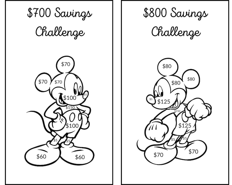 Mickey Savings Challenge, Color-in Savings, Money-saving, Coloring ...