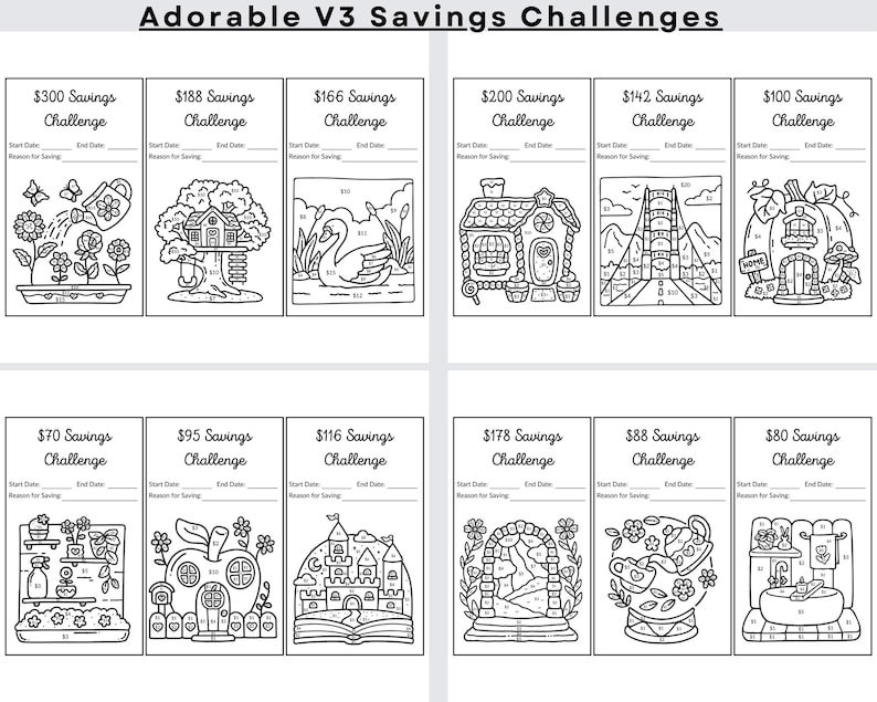 100+ Savings Challenge Coloring Pages Bundle: A6 Adorable V1-V5 Money ...