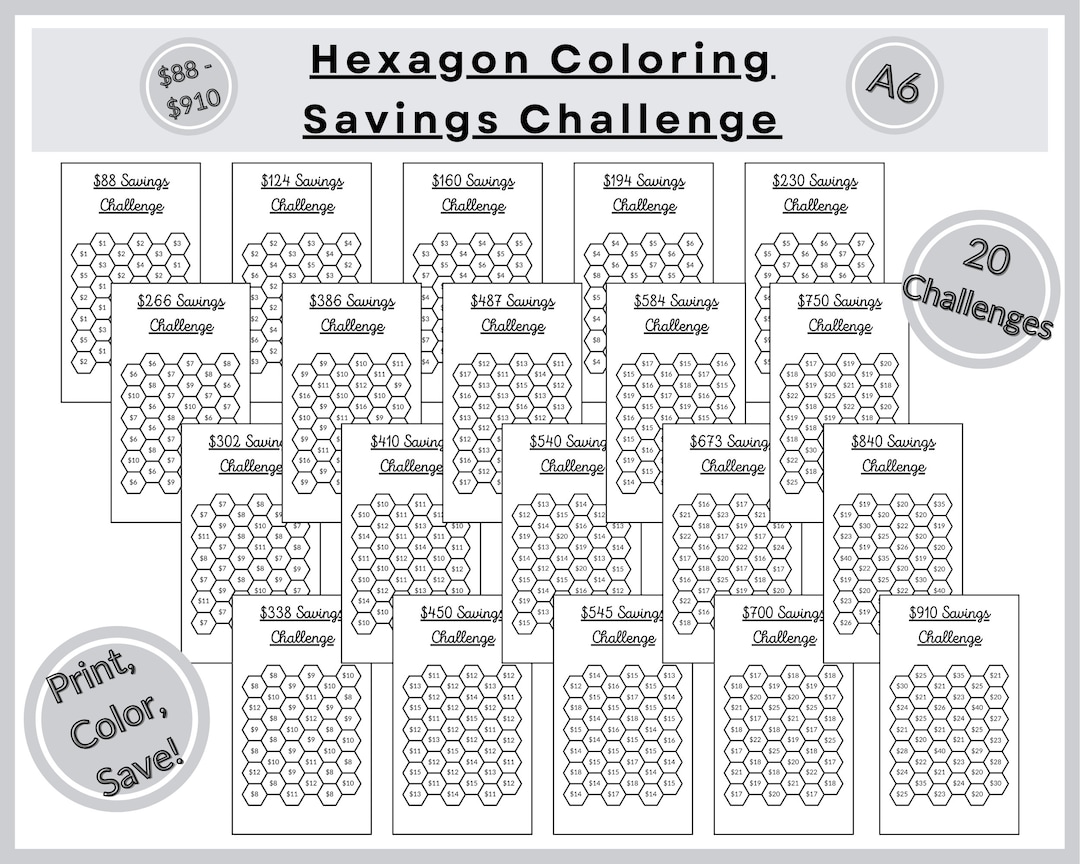Hexagon Saving Challenge A6 Bundle: Pattern Savings (digital Download ...