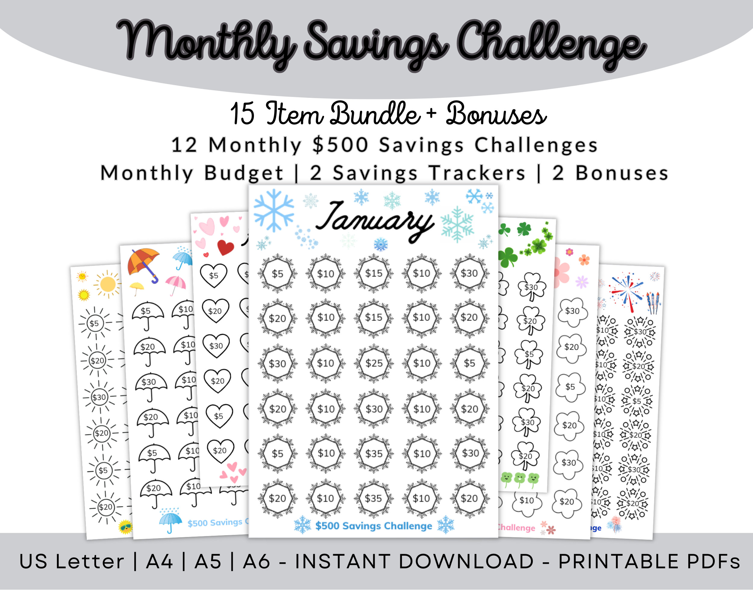 Monthly Savings Challenge Printables, Savings Challenge Bundle ...
