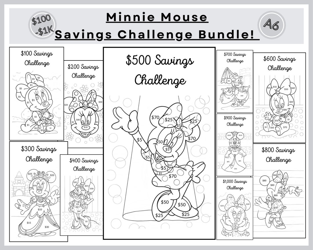 Minnie Mouse Savings Challenge Bundle | A6 Color in Saving Tracker (PDF ...