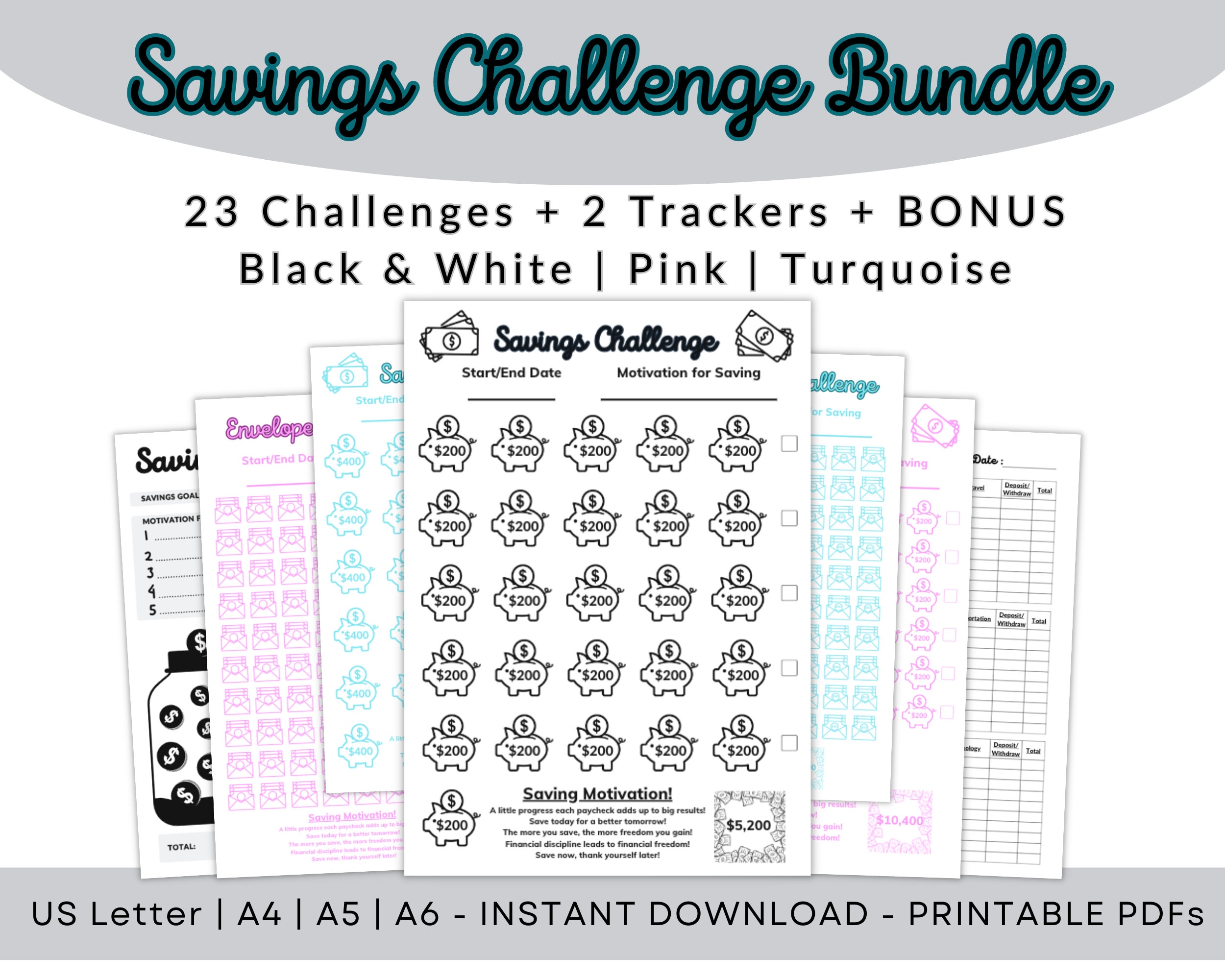 Savings Challenge Printable, Savings Challenge Bundle, Challenge Set ...
