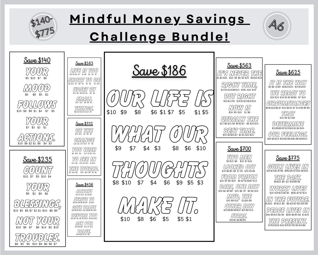 Mindful Money, Color-in Savings Challenge, A6 Mini Savings Challenge ...