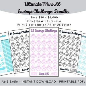 Mini A6 Savings Challenge Printable Bundle, Savings Challenge Trackers ...
