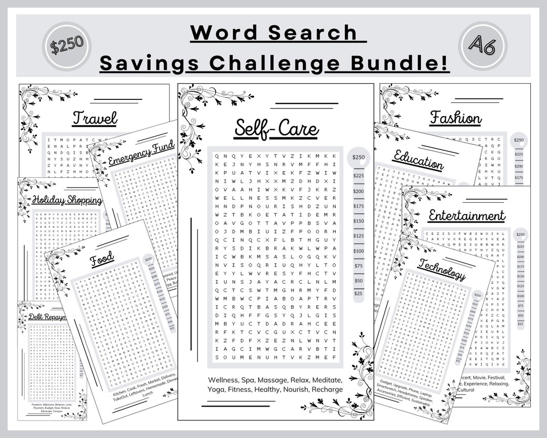 Word Search Savings Challenge, A6 Mini Savings Challenge Bundle ...