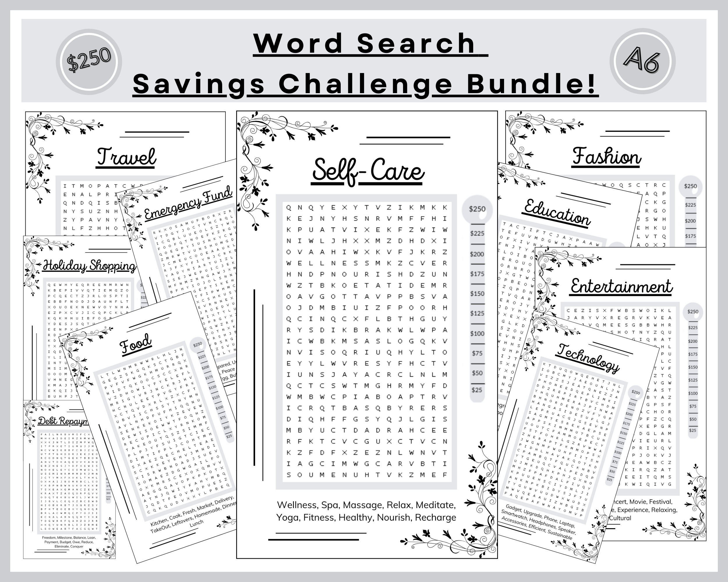 Word Search Savings Challenge, A6 Mini Savings Challenge Bundle ...