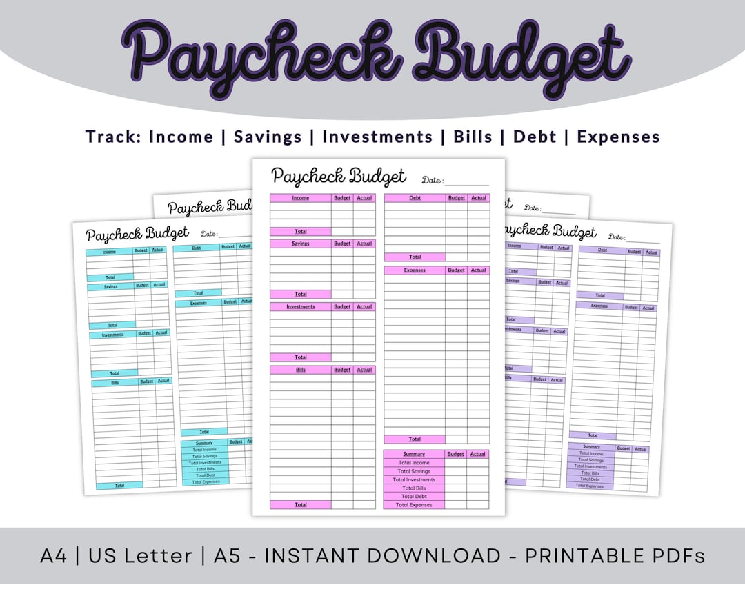 Paycheck Budget Printable, Paycheck Budget Planner, PDF Template, 3 ...