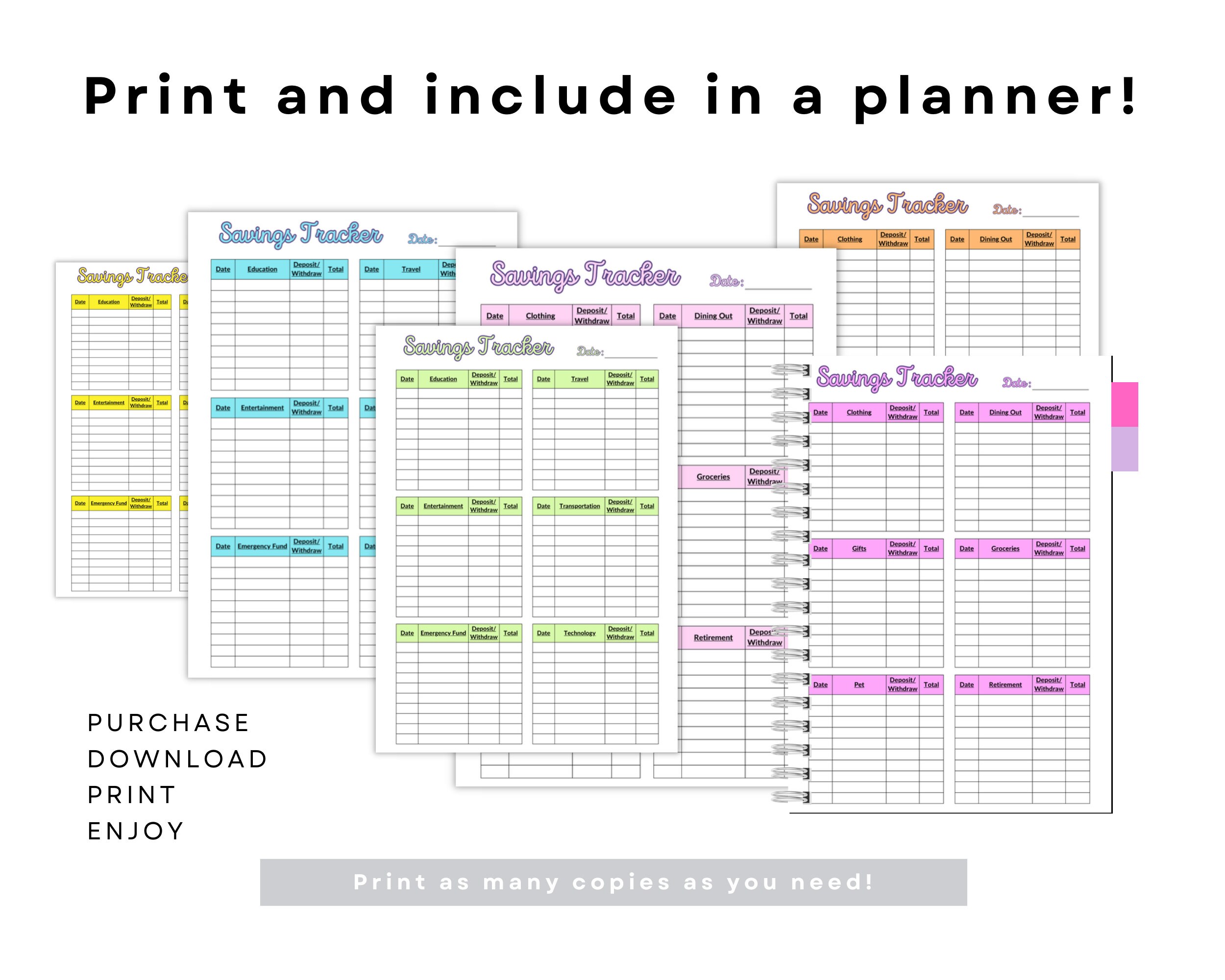 Savings Tracker Printable, Savings Planner, PDF Template Tracker, 3 ...
