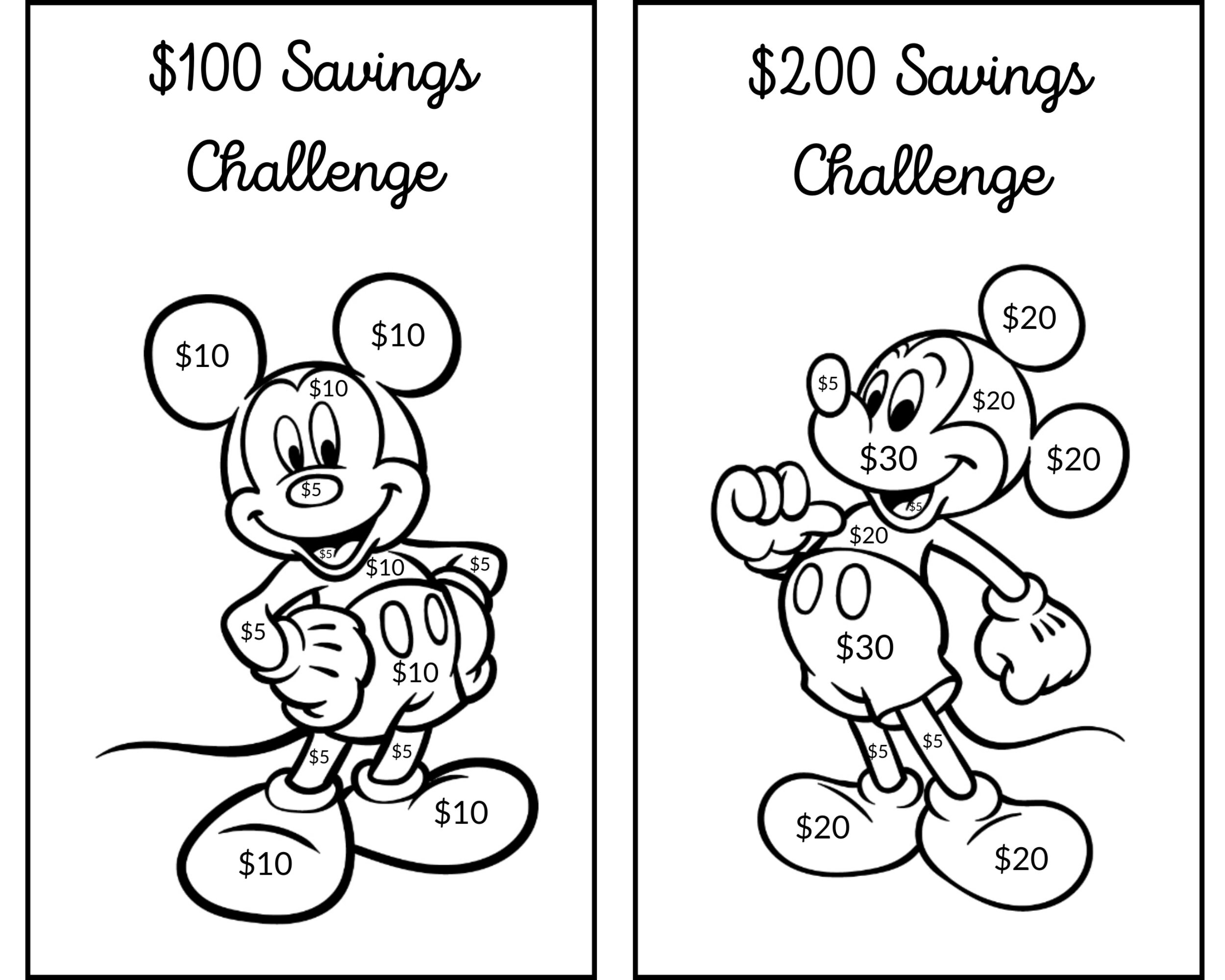 Mickey Savings Challenge Bundle, Coloring Saving (PDF Digital Download ...