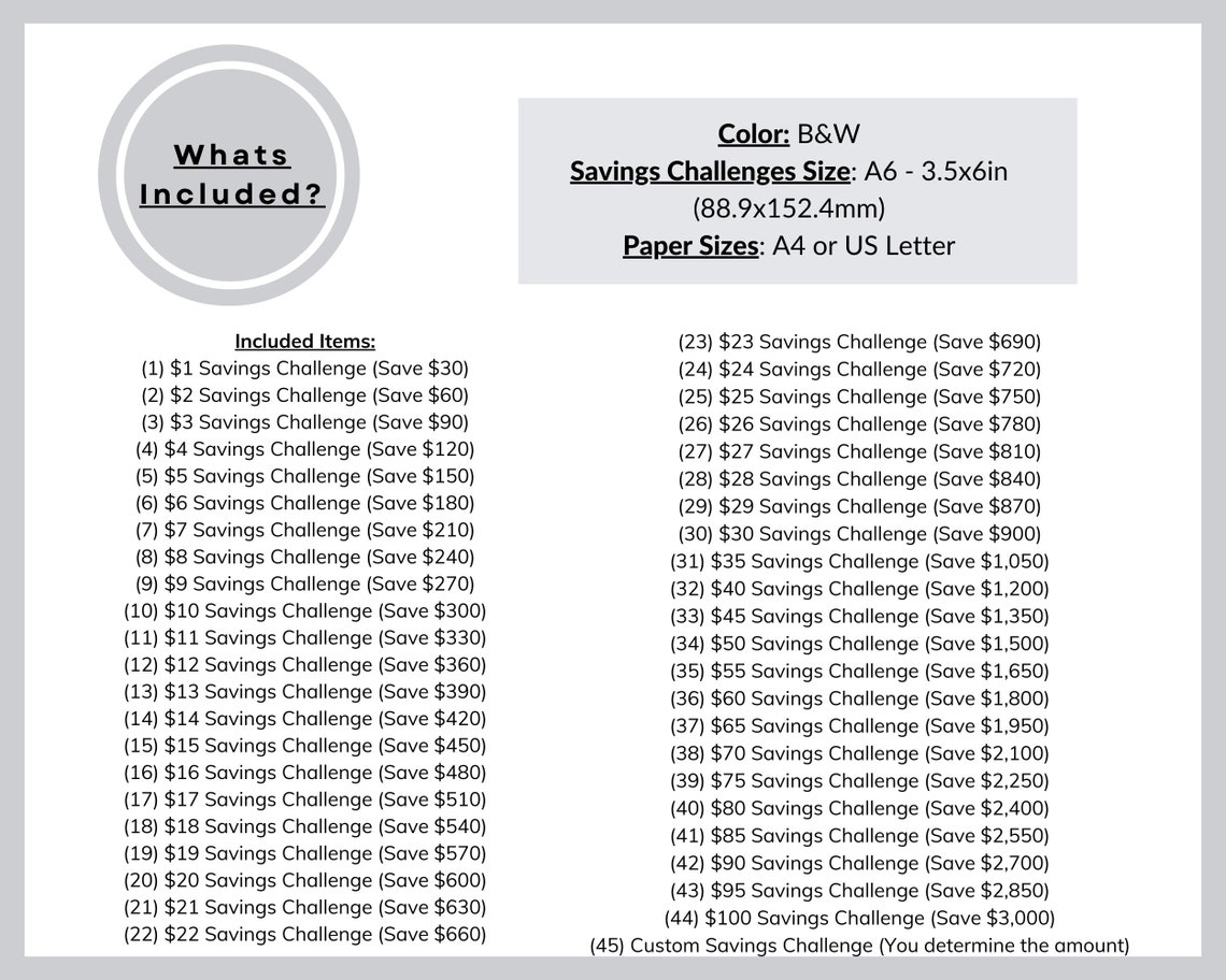 Savings Challenge Bundle for Budget Binder and Cash Stuffing - Etsy