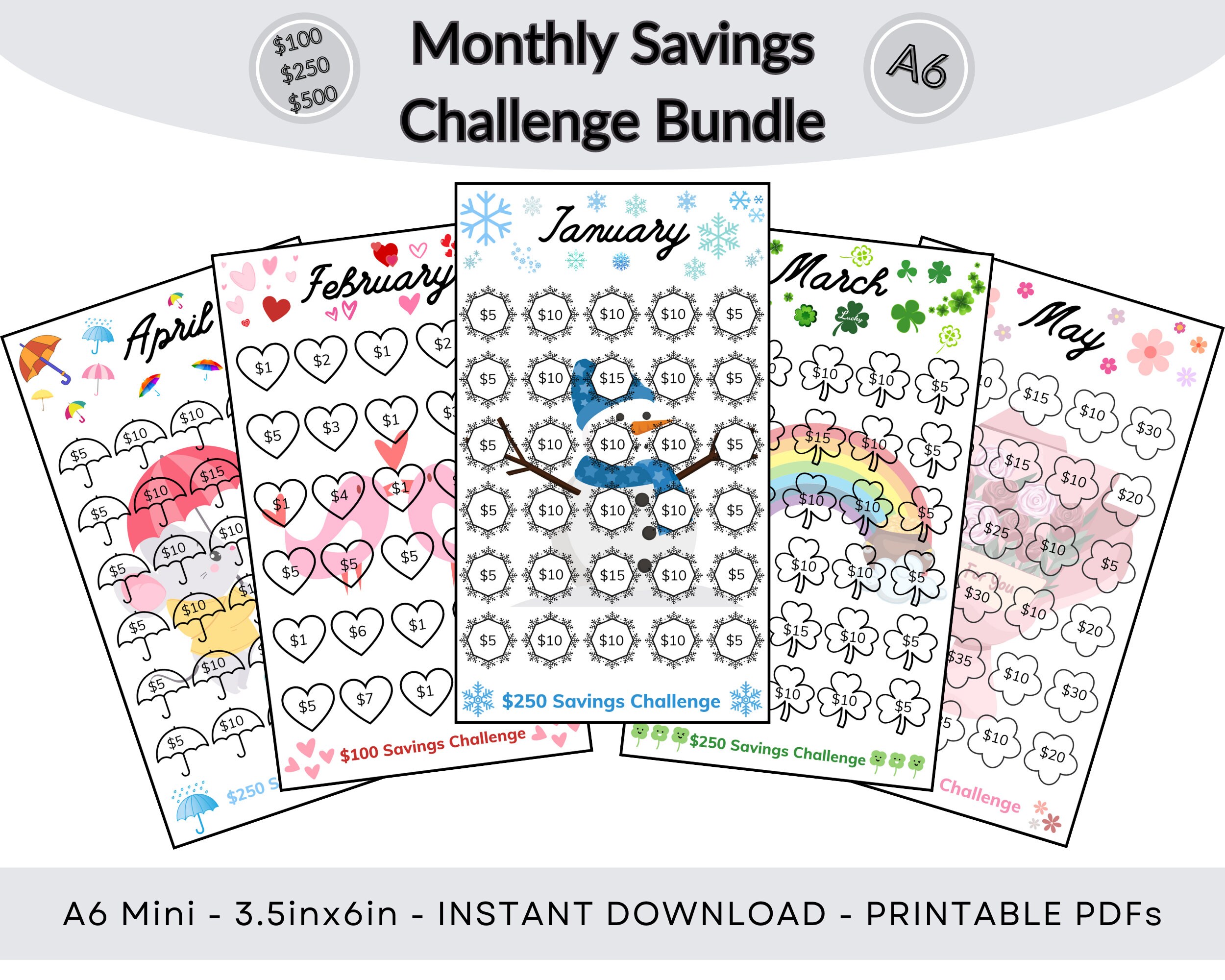 A6 Monthly Savings Challenge Bundle: Color-in Trackers (digital ...