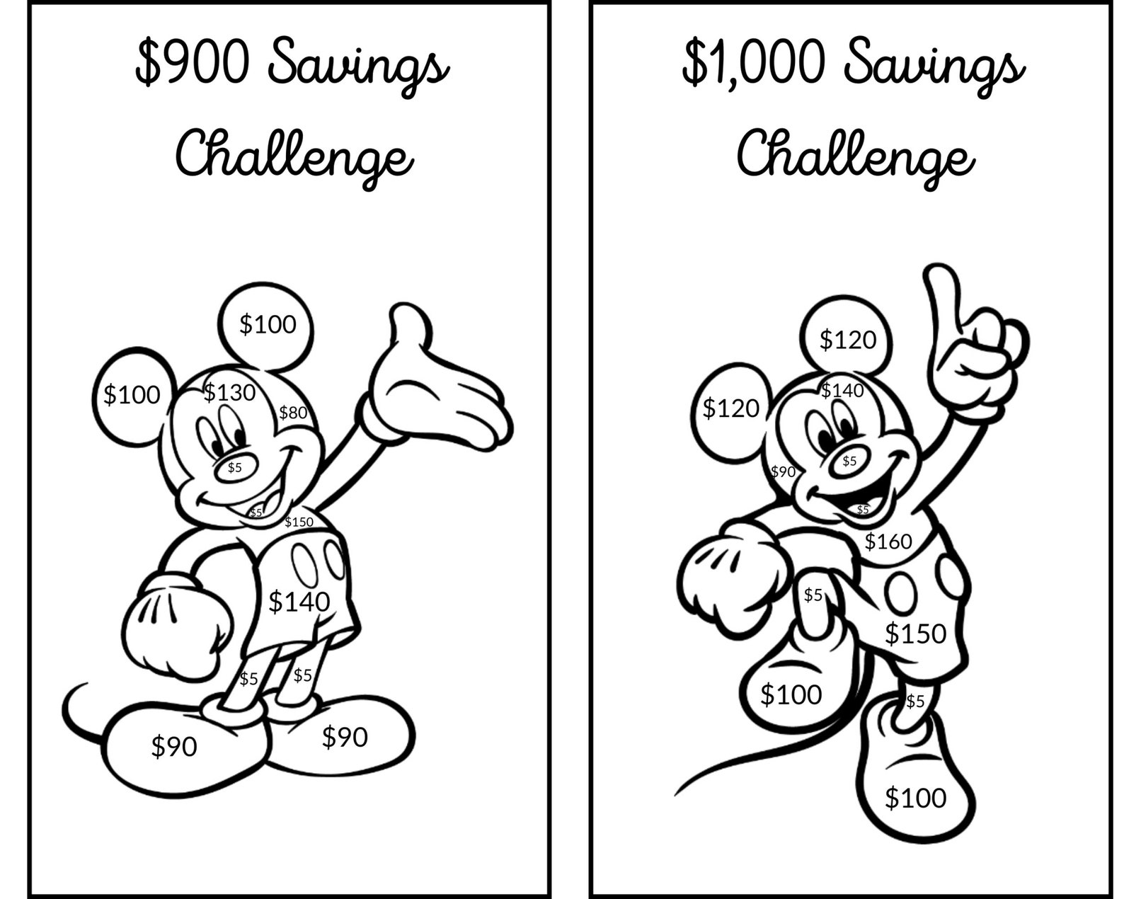 Mickey Savings Challenge Bundle, Coloring Saving (PDF Digital Download ...