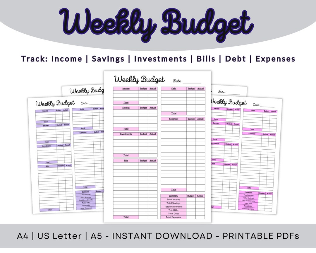 Weekly Budget Planner: Printable PDF Template (A4, A5, US Letter ...