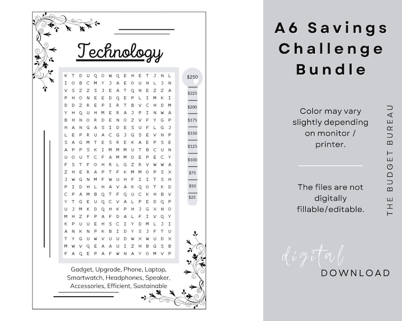 Word Search Savings Challenge Bundle: A6 Sinking Fund Trackers (digital ...