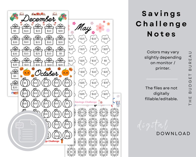 Monthly Savings Challenge Printables, Savings Challenge Bundle ...