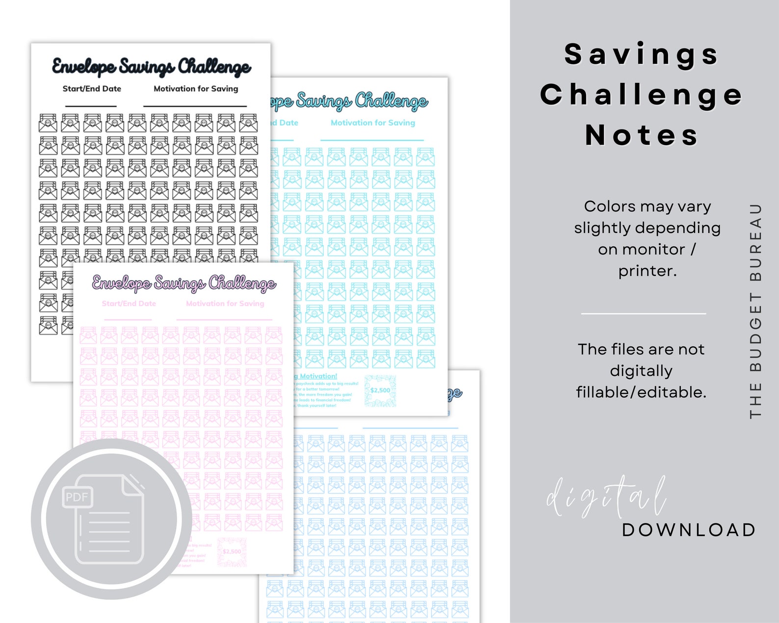 2500 Savings Challenge, 100 Envelope Saving Tracker, A4, A5, US Letter ...