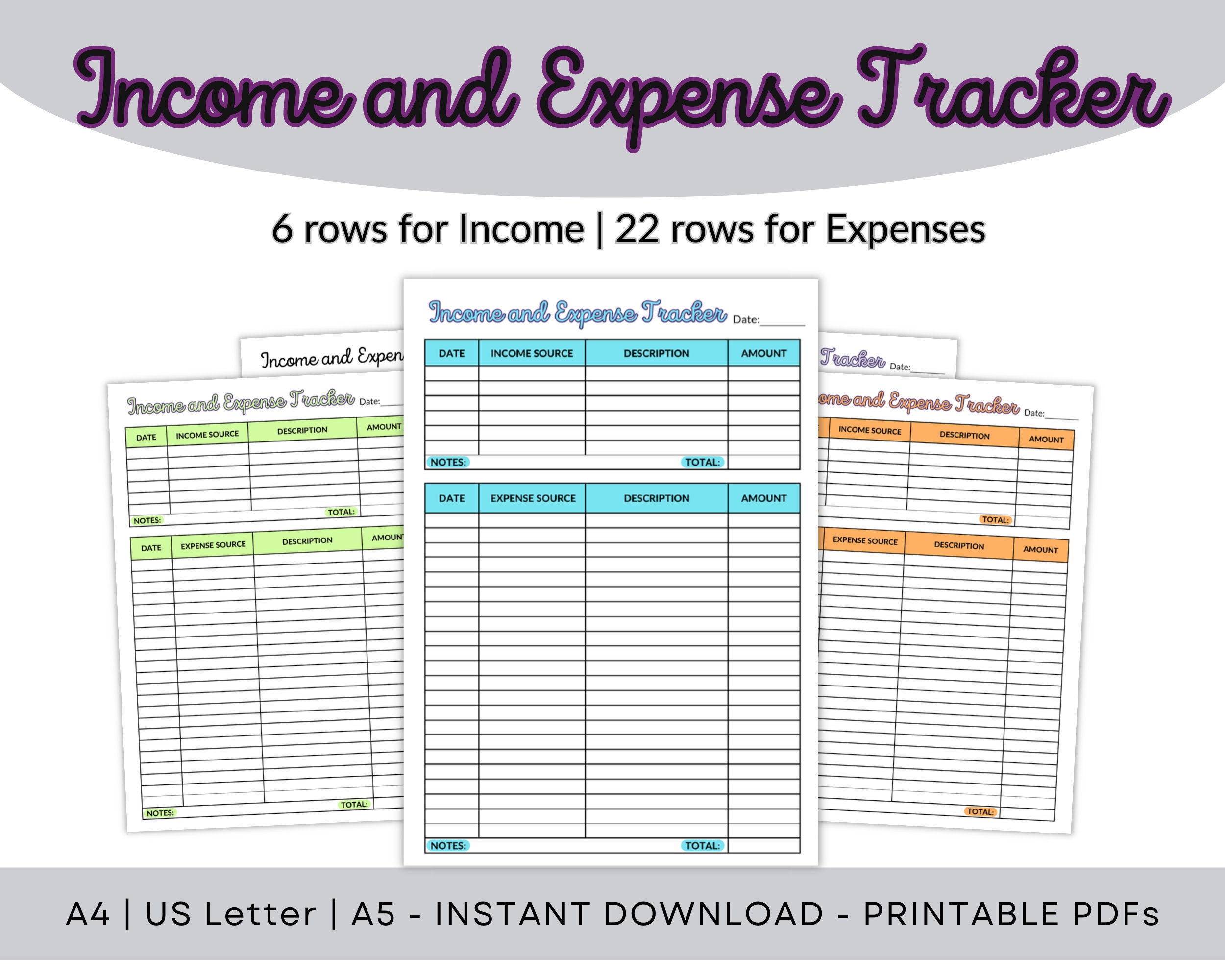 Printable Income and Expense Tracker (A4, A5, US Letter, Digital ...