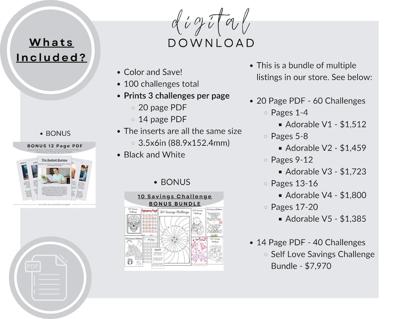 100+ Savings Challenge Coloring Pages Bundle: A6 Adorable V1-V5 Money ...