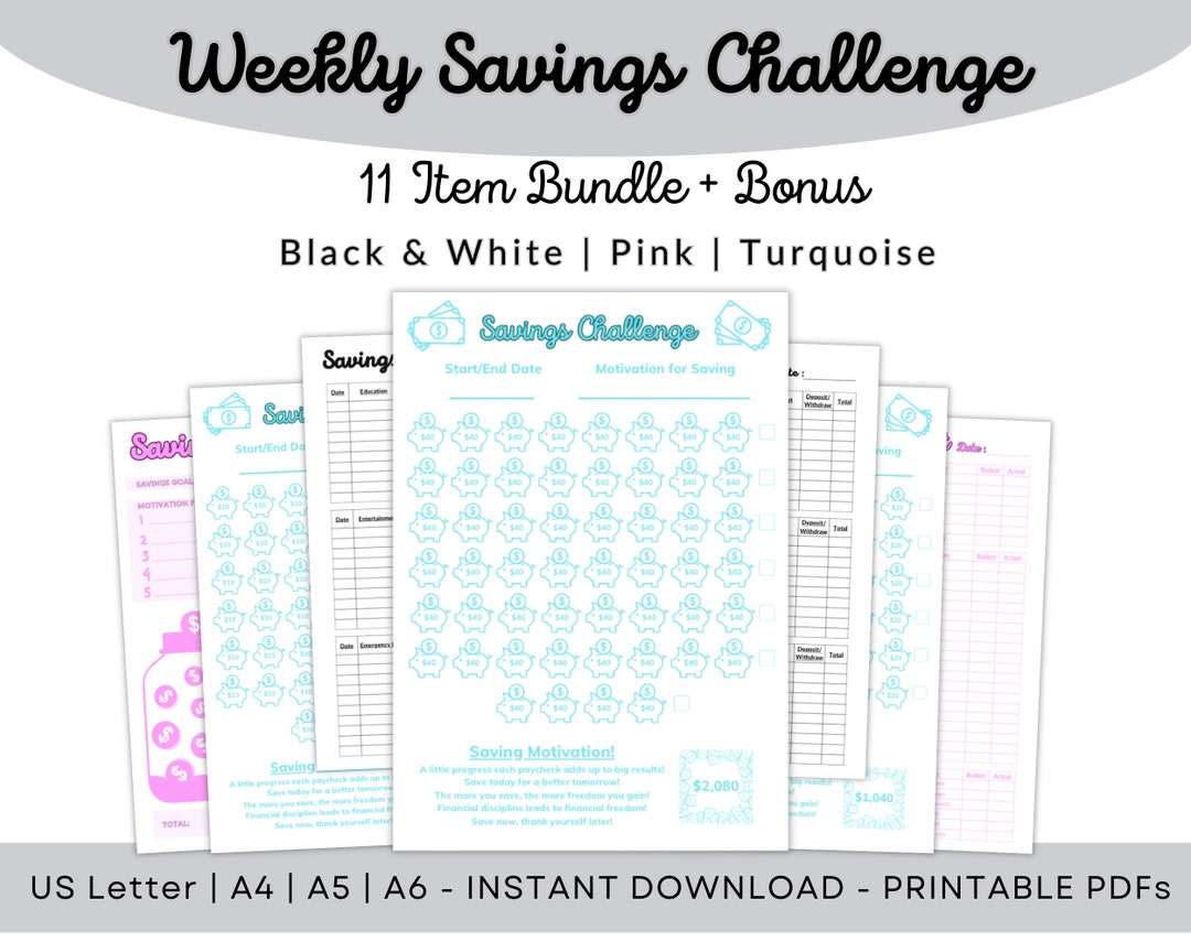 Weekly Savings Challenge Printables, Savings Challenge Bundle ...