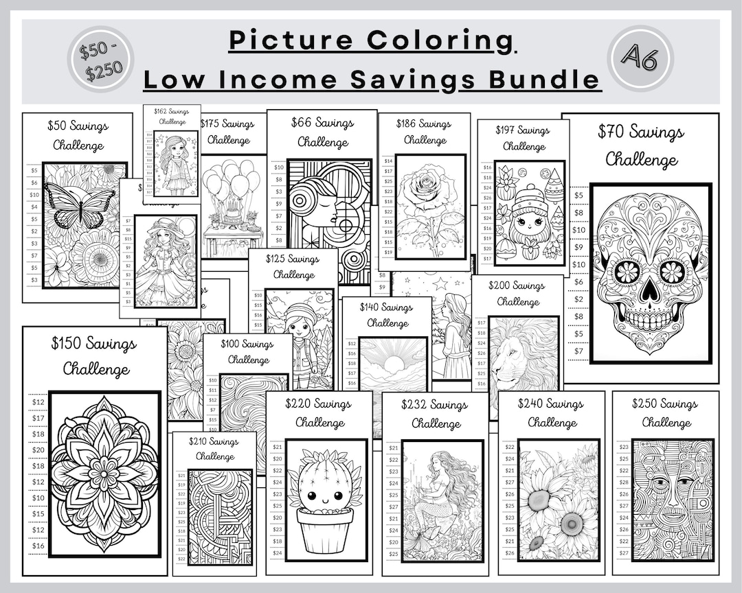 A6 Coloring Savings Challenge Bundle: Low Income (digital Download) - Etsy