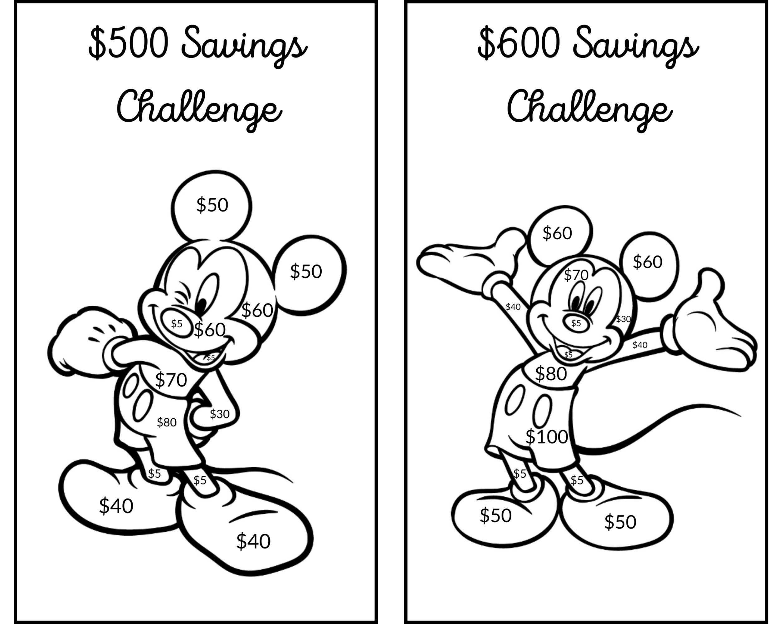 Mickey Savings Challenge Bundle, Coloring Saving (PDF Digital Download ...