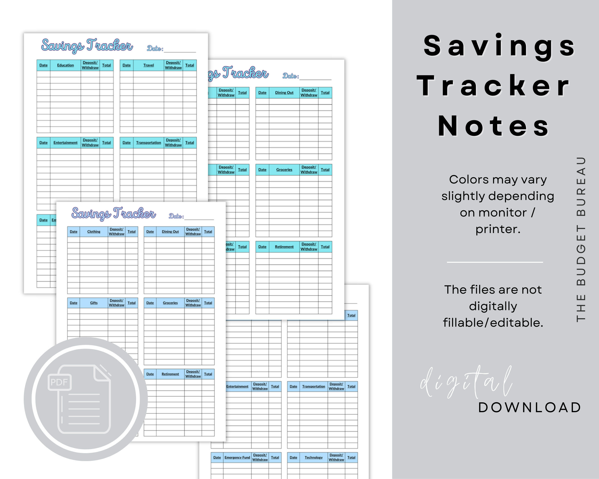Savings Tracker Printable, Savings Planner, PDF Template Tracker, 3 ...