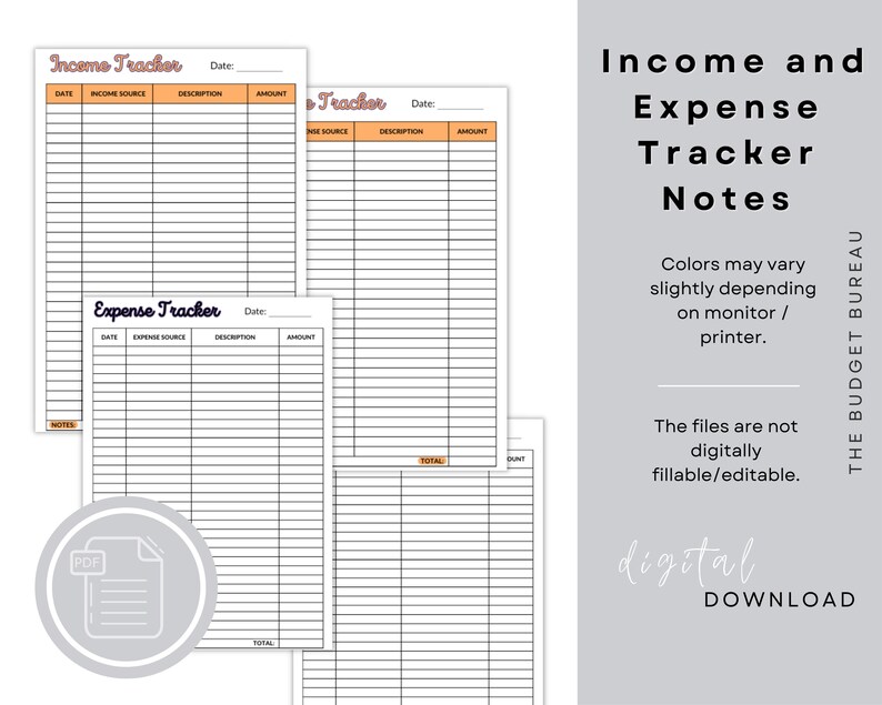 Income and Expense Tracker Printable (A4, A5, US Letter, Digital ...