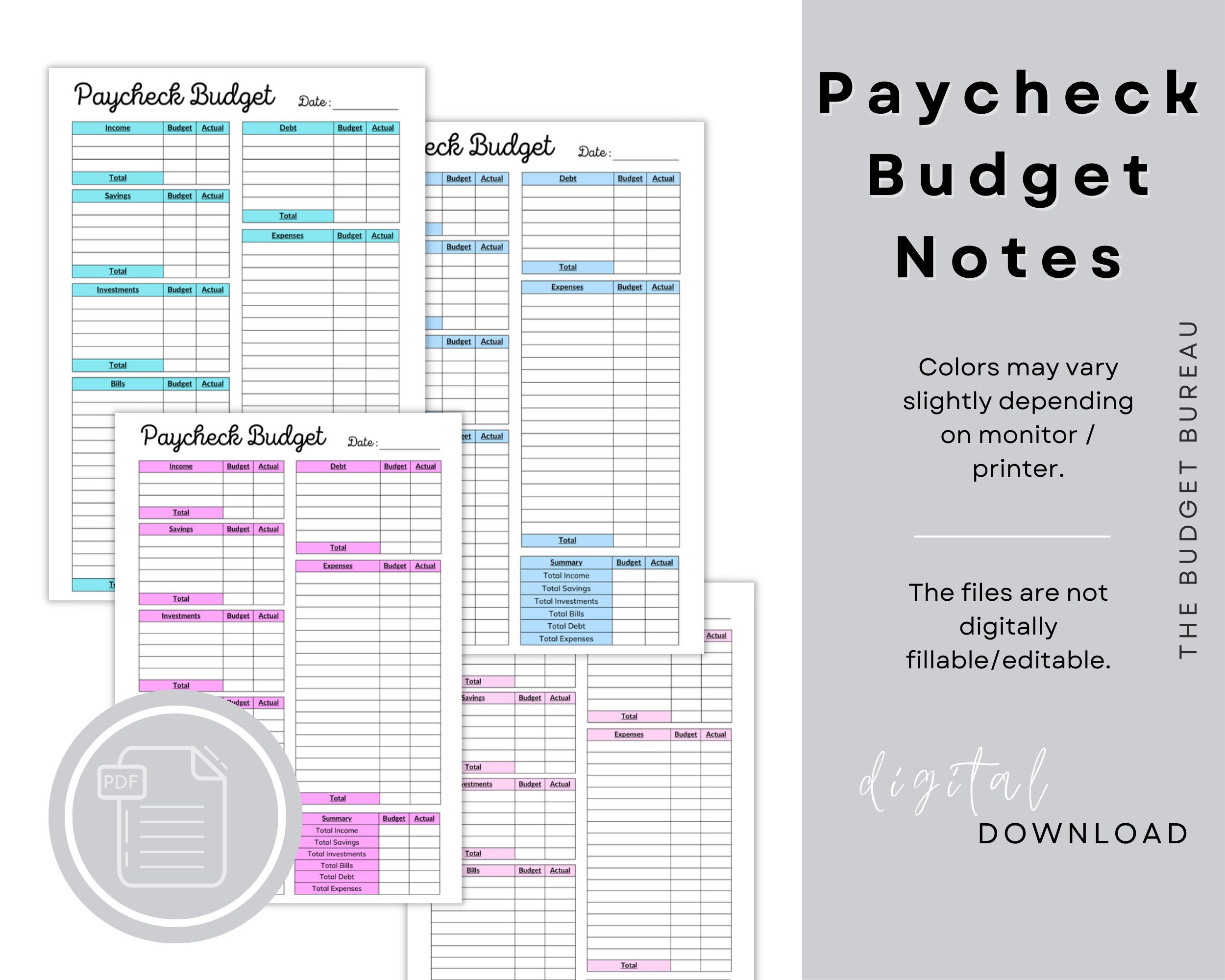 Paycheck Budget Printable, Paycheck Budget Planner, PDF Template, 3 ...