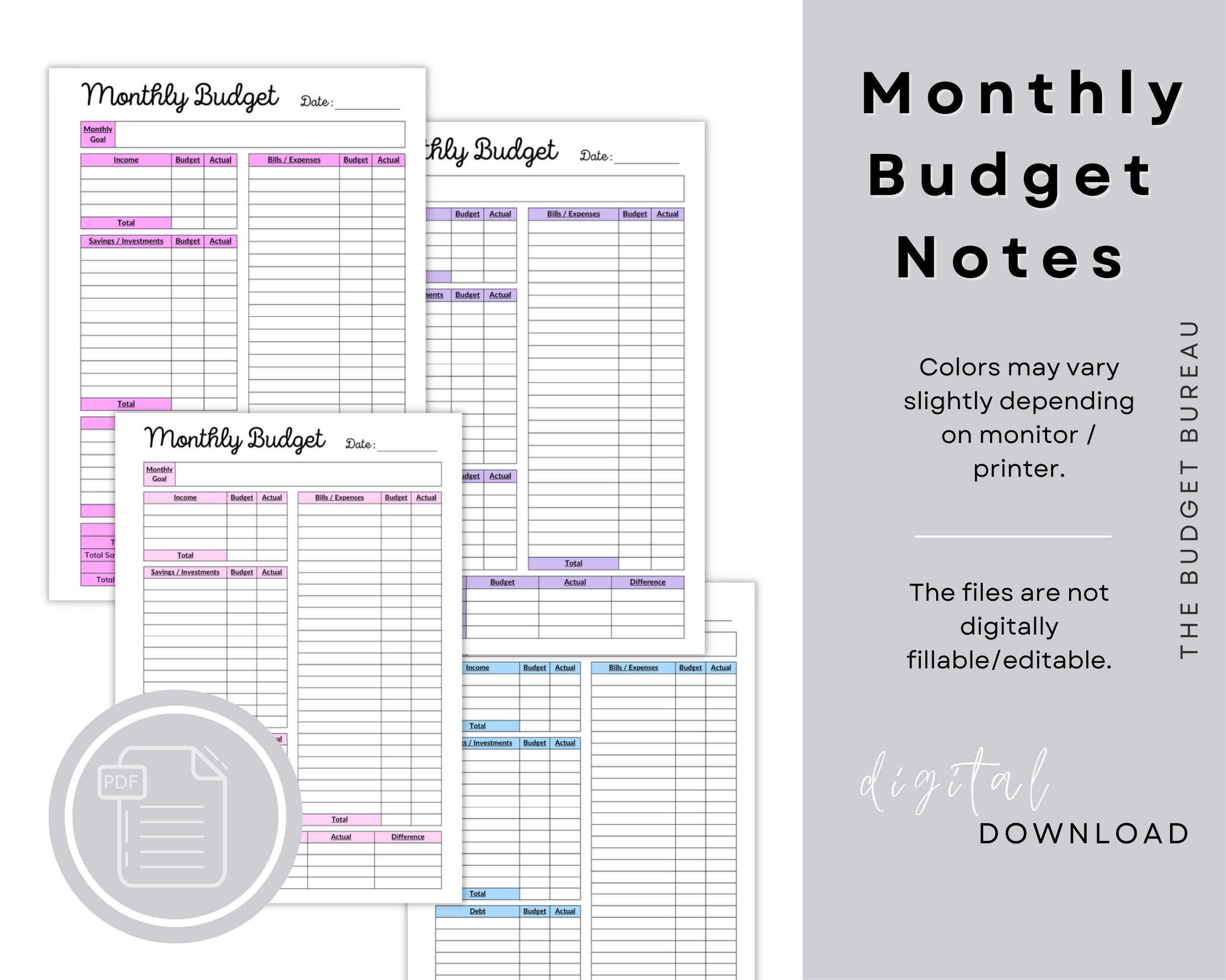Monthly Budget Planner: Printable PDF Template (A4, A5, US Letter ...