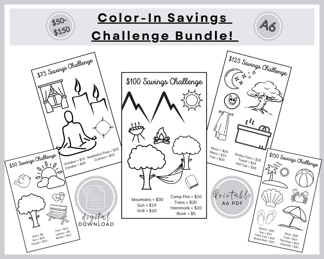 Color-in Savings Challenge, Coloring Savings, A6 Mini Savings Challenge ...
