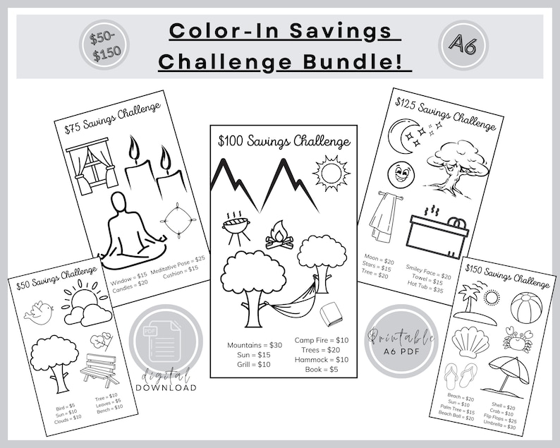 Color-in Savings Challenge, Coloring Savings, A6 Mini Savings Challenge ...