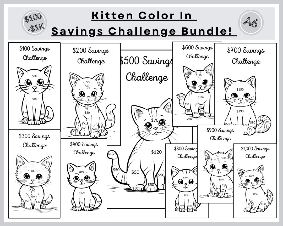Cat Savings, Savings Challenge Bundle, Coloring Savings, Save 1000 ...