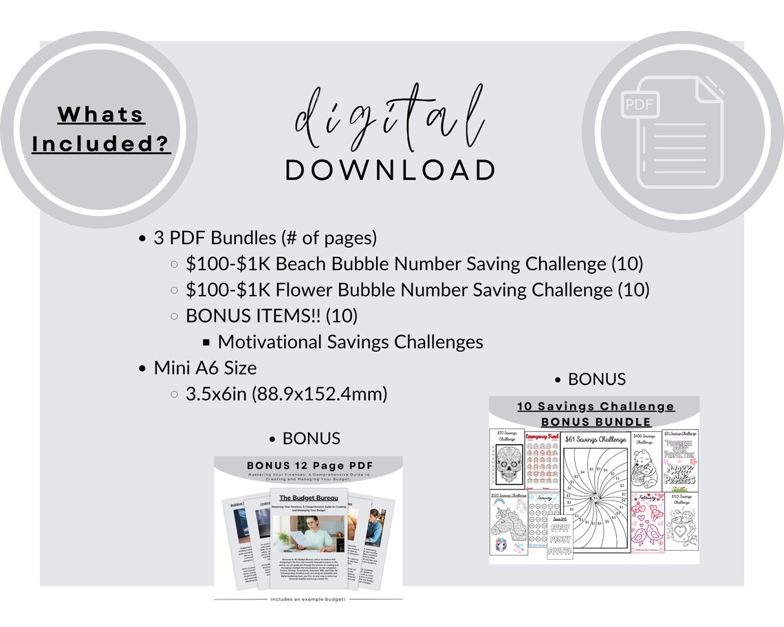 Bubble Numbers Savings Challenge Bundle, Money Saving Challenge A6 ...