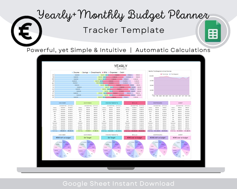 Euro Budget Tracker: Yearly & Monthly Google Sheets Financial Template ...