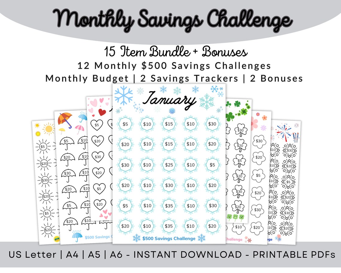 Monthly Savings Challenge Printables Savings Challenge - Etsy