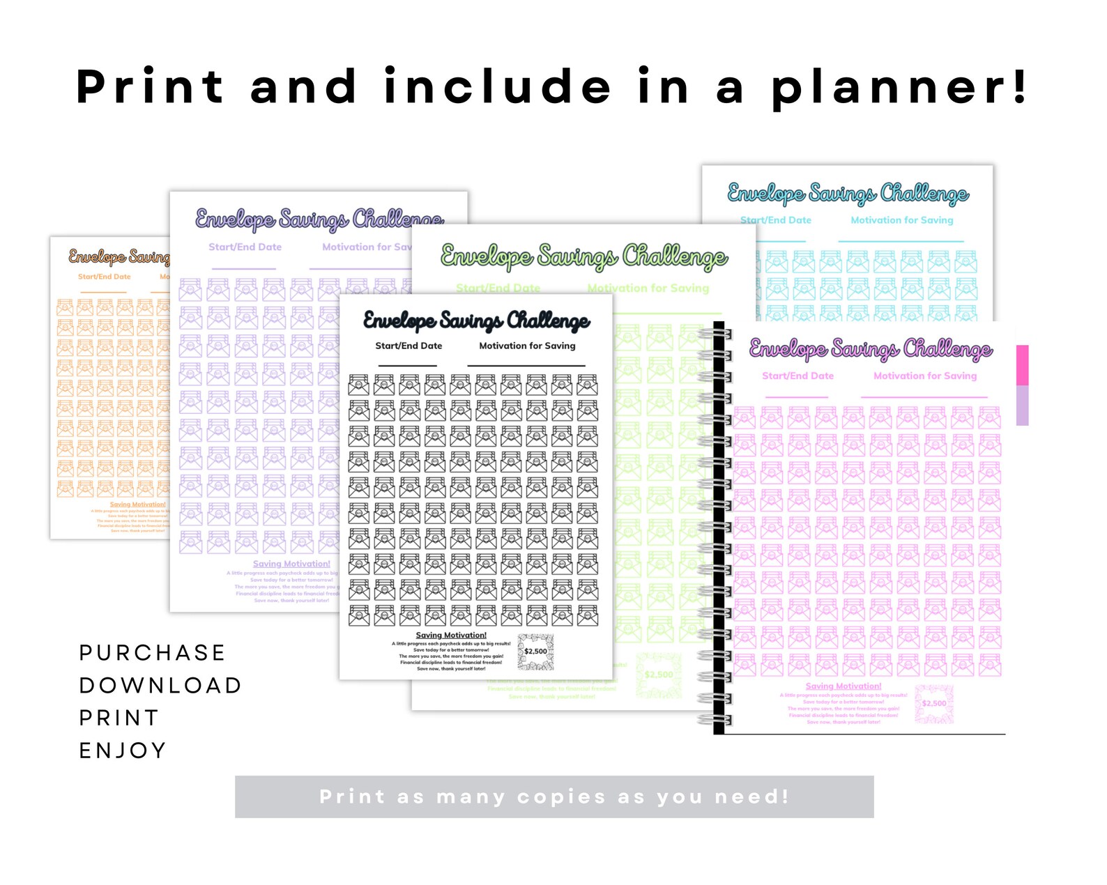 2500 Savings Challenge, 100 Envelope Saving Tracker, A4, A5, US Letter ...