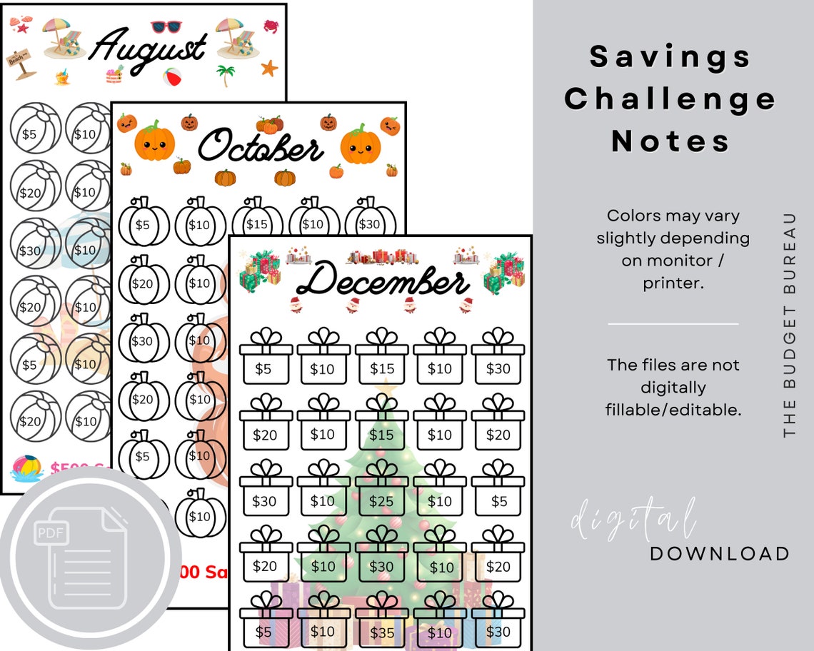 A6 Monthly Savings Challenge Bundle: Color-in Trackers (digital ...