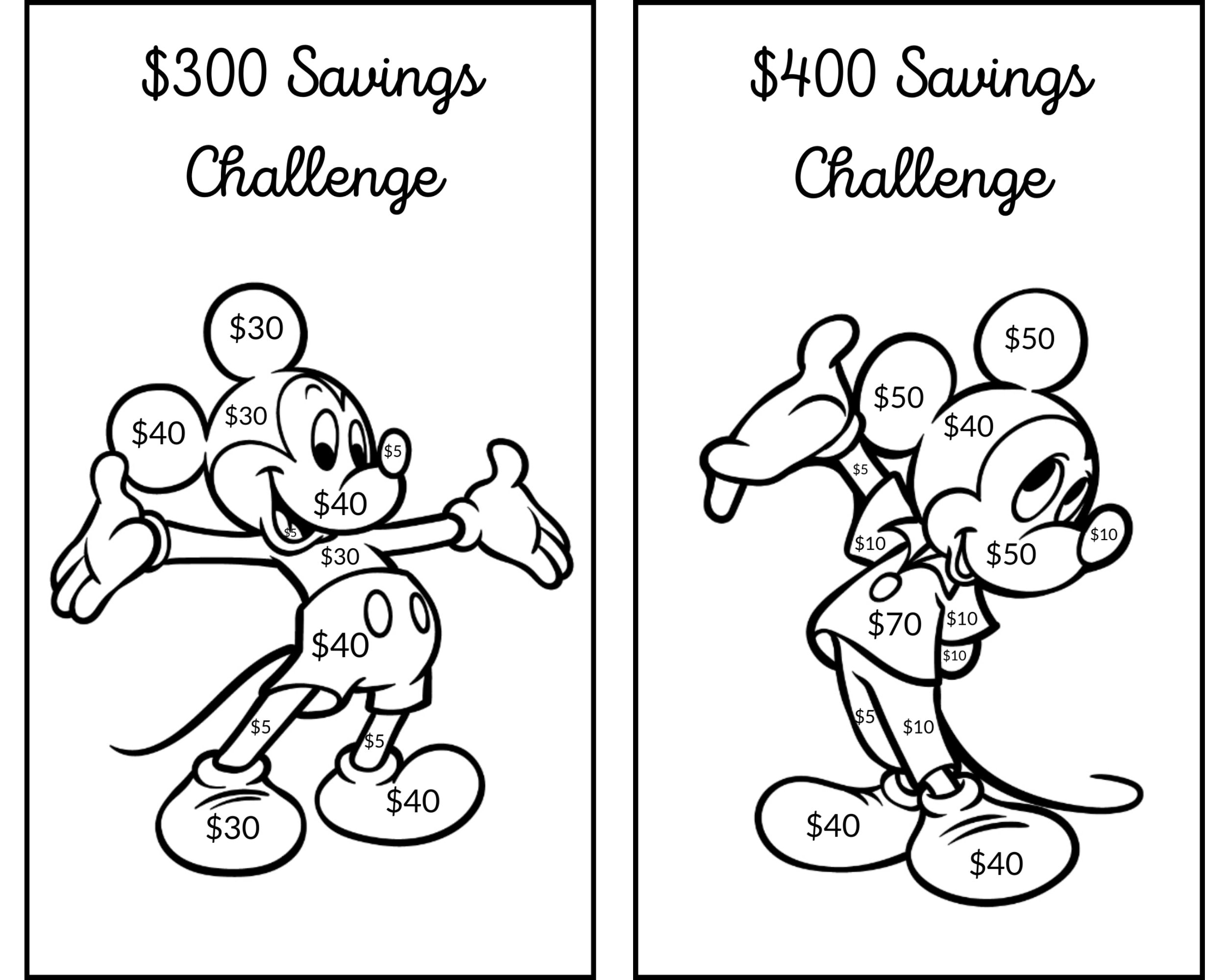 Mickey Savings Challenge Bundle, Coloring Saving (PDF Digital Download ...