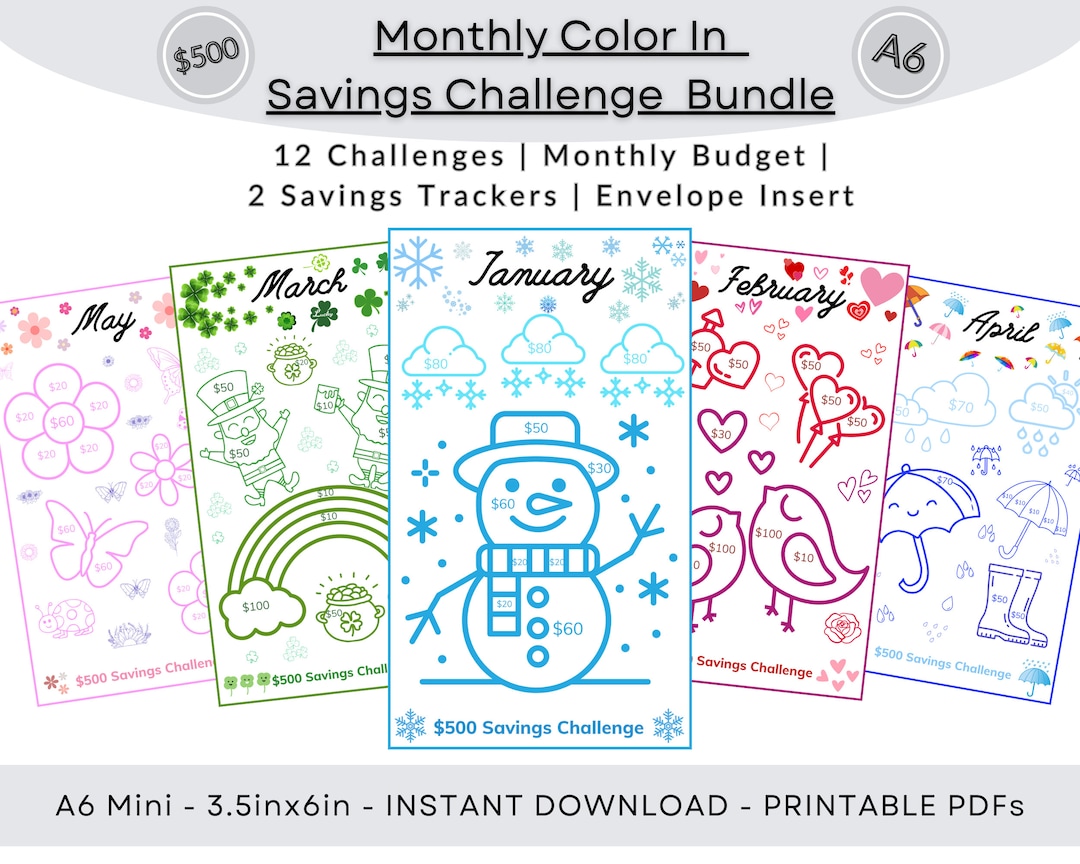 Coloring Savings, A6 Monthly Savings Challenge, A6 Mini Color in ...
