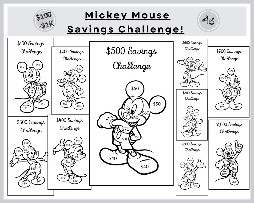 Mickey Savings Challenge Bundle, Coloring Saving (PDF Digital Download ...