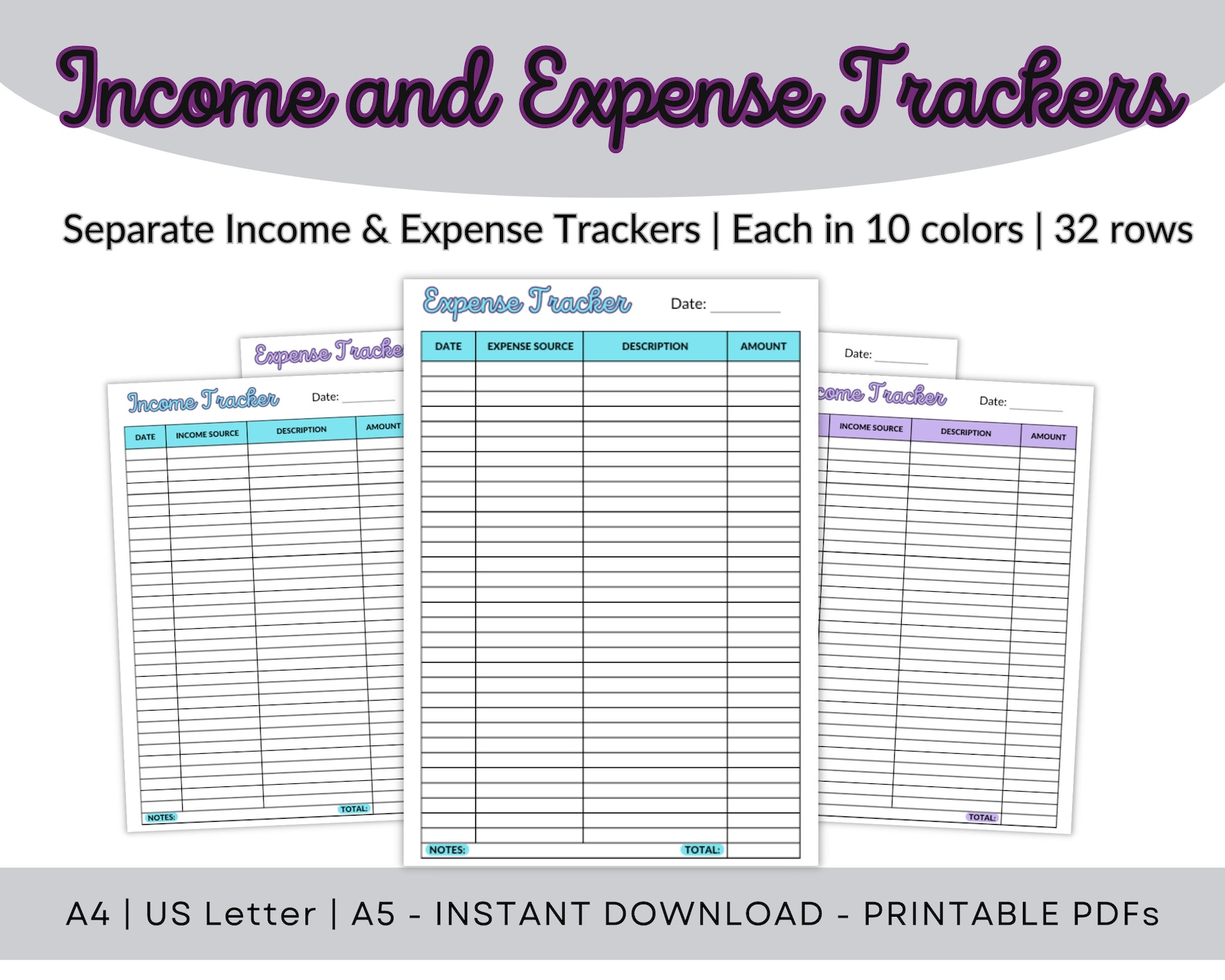 Income and Expense Tracker Printable (A4, A5, US Letter, Digital ...