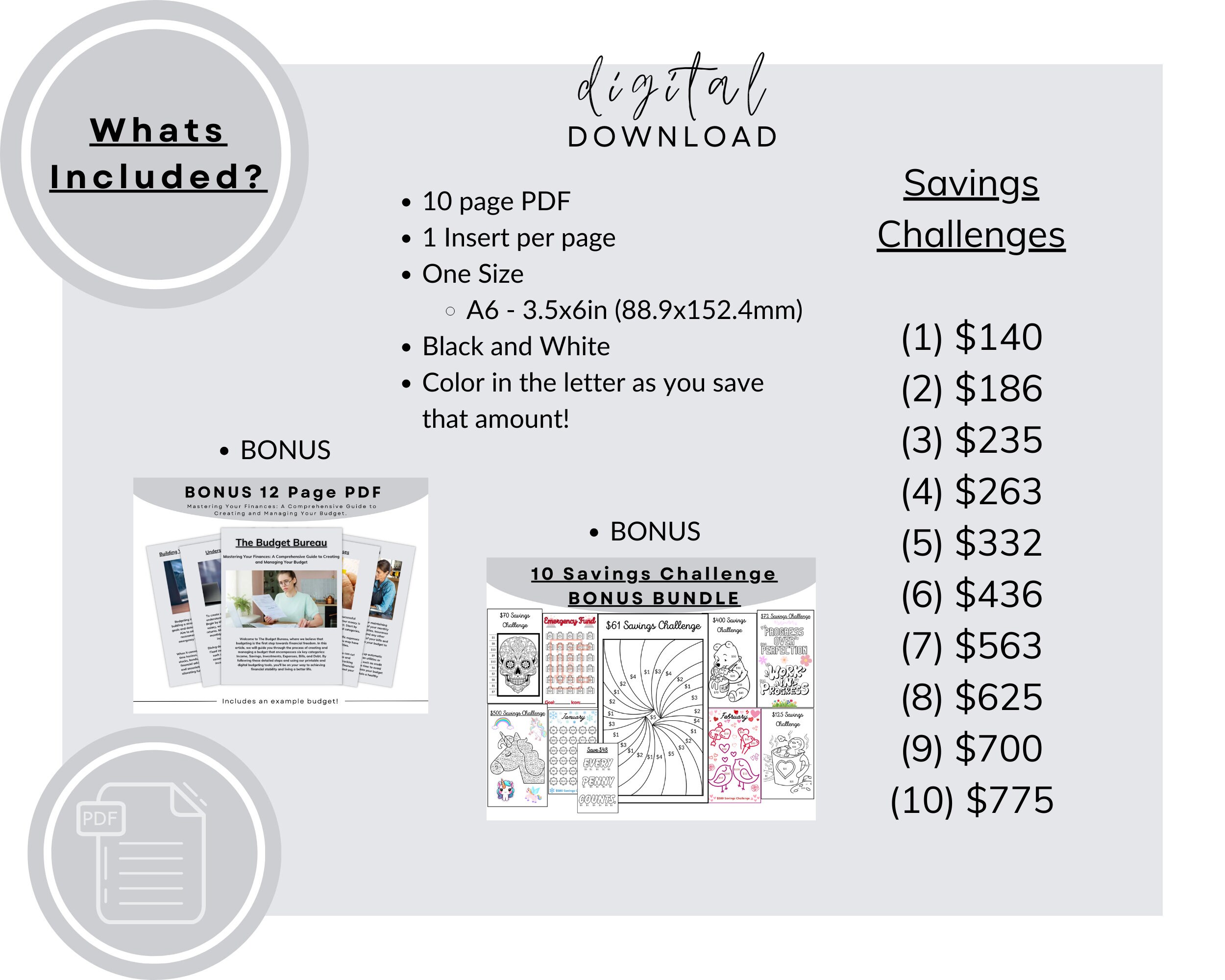 Mindful Money Savings Challenge Bundle: A6 Color-in (digital Download ...