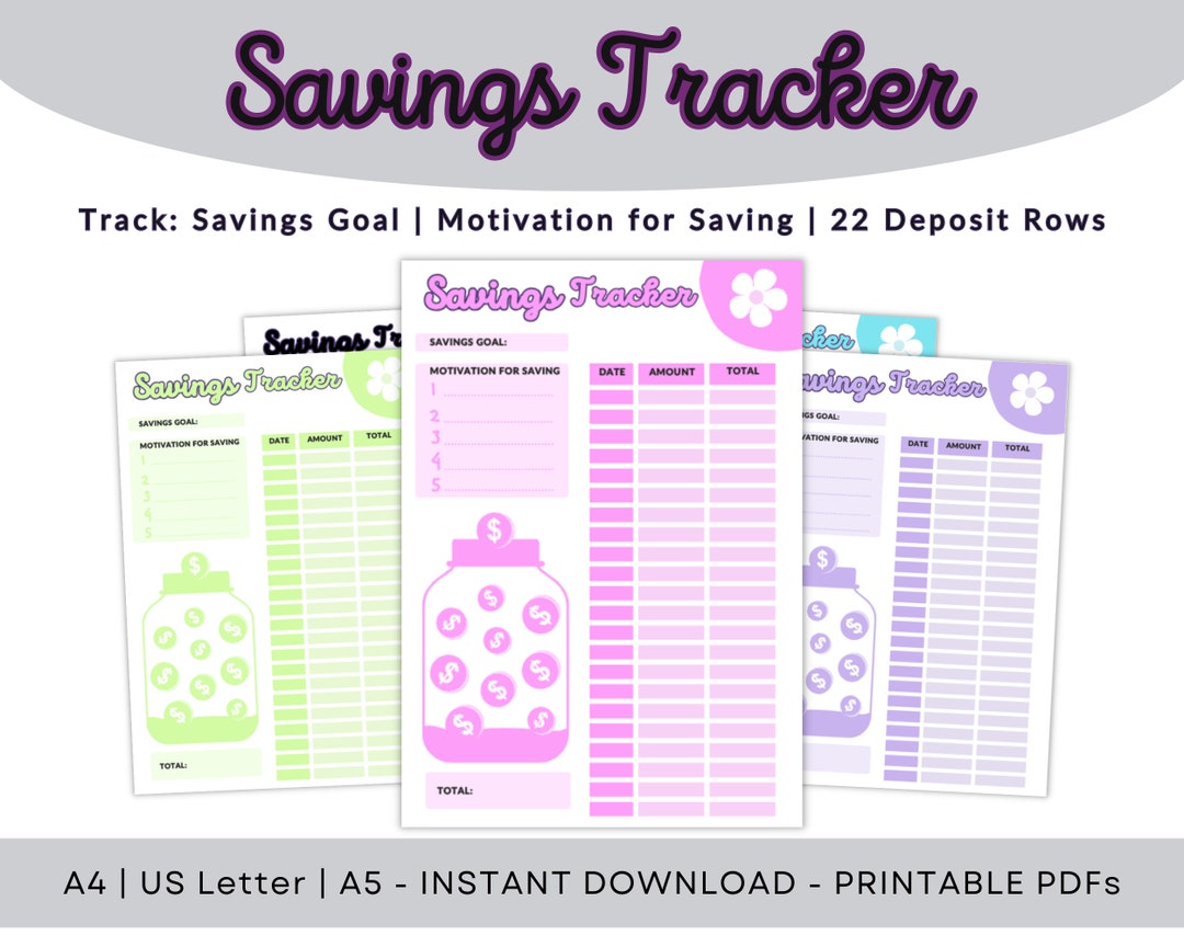 Savings Tracker Printable, Savings Planner, Tracker PDF Template, 3 ...