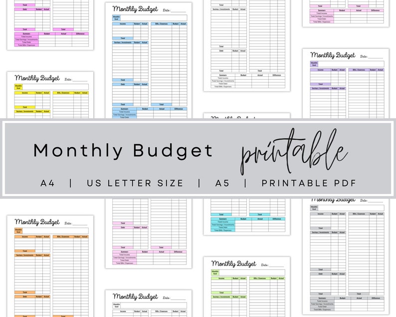 Monthly Budget Printable, Monthly Budget Planner PDF Template, 3 Sizes ...