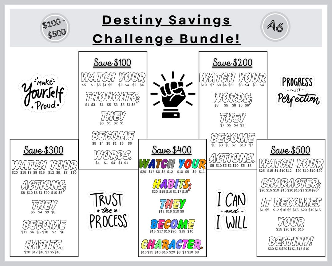 Destiny Color-in Savings Challenge, A6 Mini Savings Challenge Bundle ...