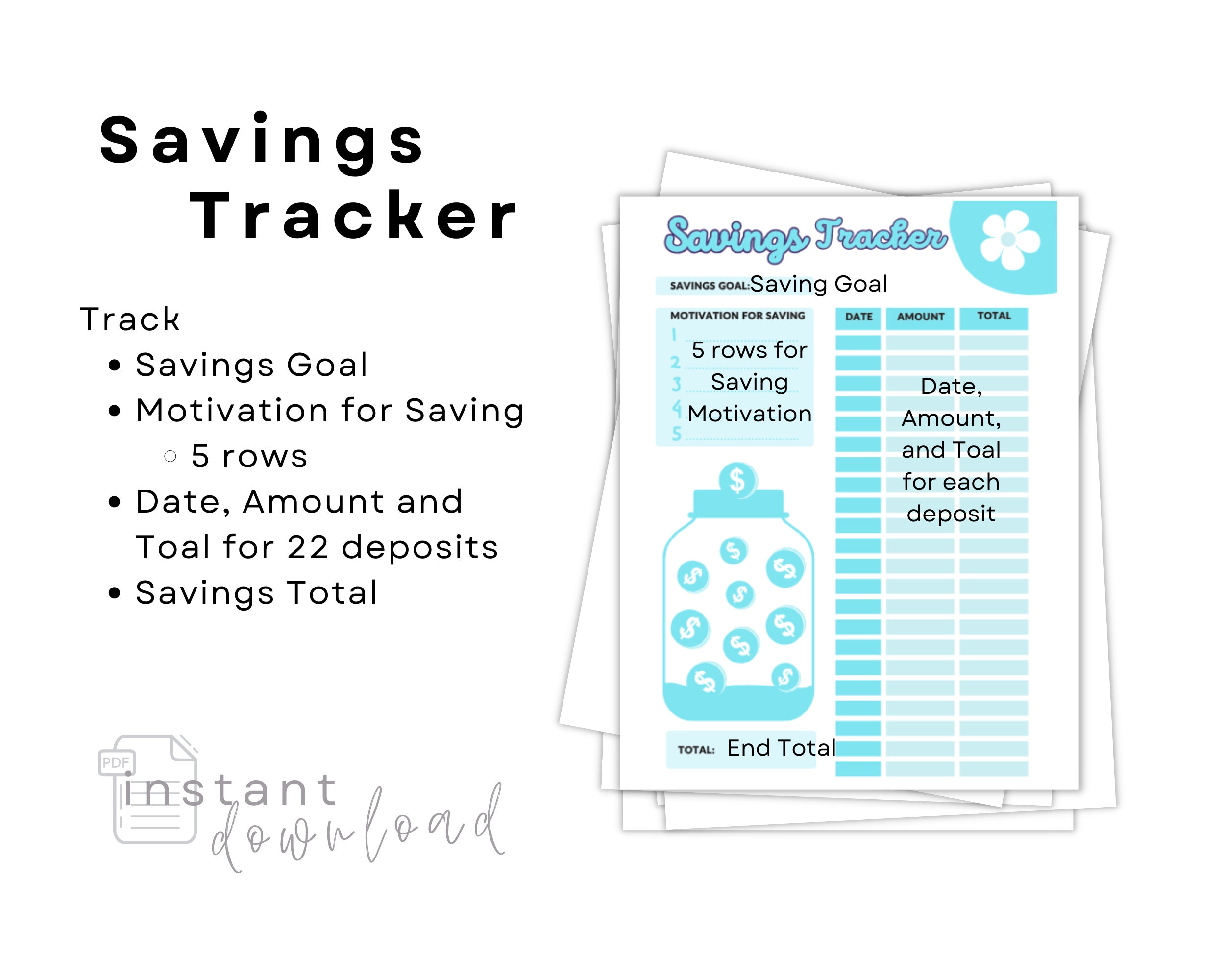 Savings Tracker Printable, Savings Planner, Tracker PDF Template, 3 ...