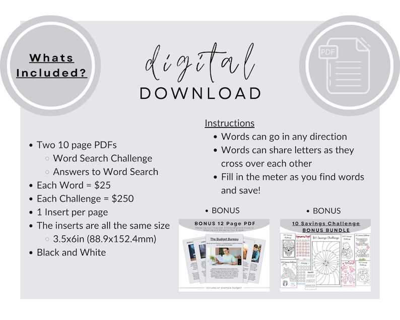 Word Search Savings Challenge Bundle: A6 Sinking Fund Trackers (digital ...